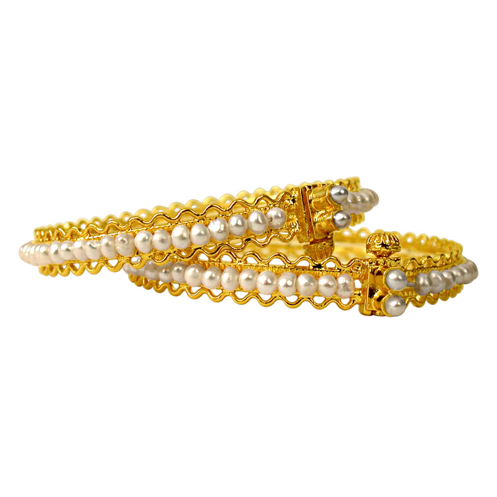 Buy Pearl Bangles, Pearl And Gold Plated Metal Bangle - Surat Diamond