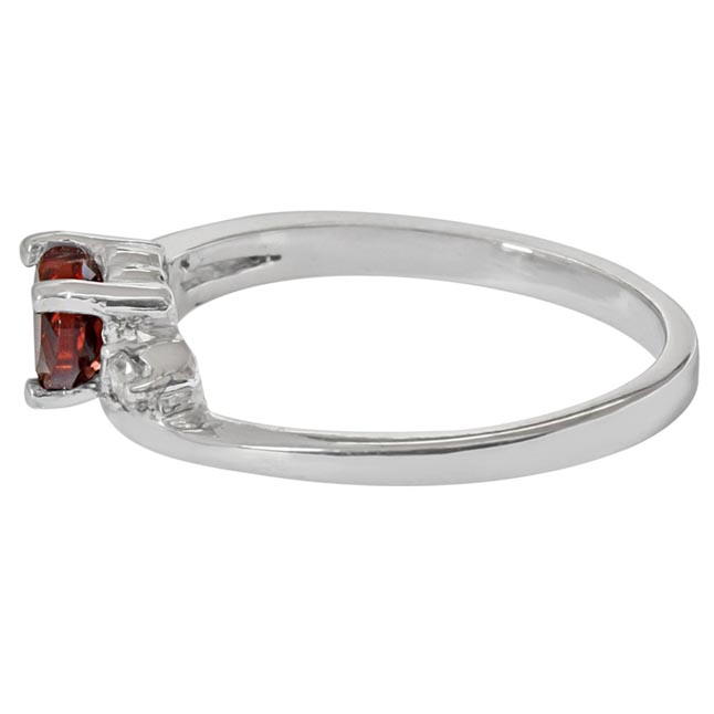Heart Shaped Red Solitaire Garnet & Real Diamond 925 Sterling Silver Ring