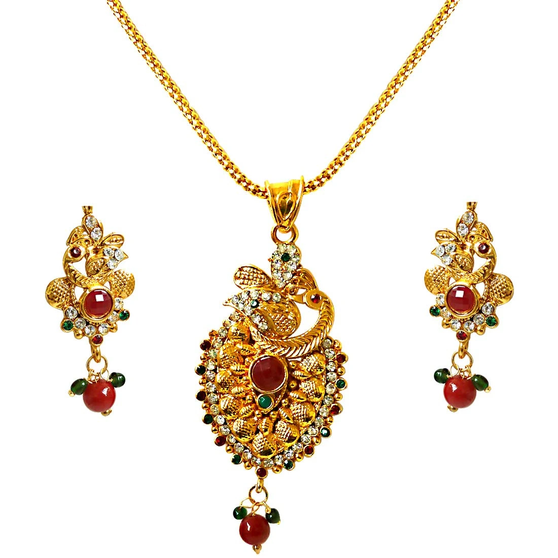 Peacocks Paradise Pendants Necklaces And Earrings Set Surat Diamond
