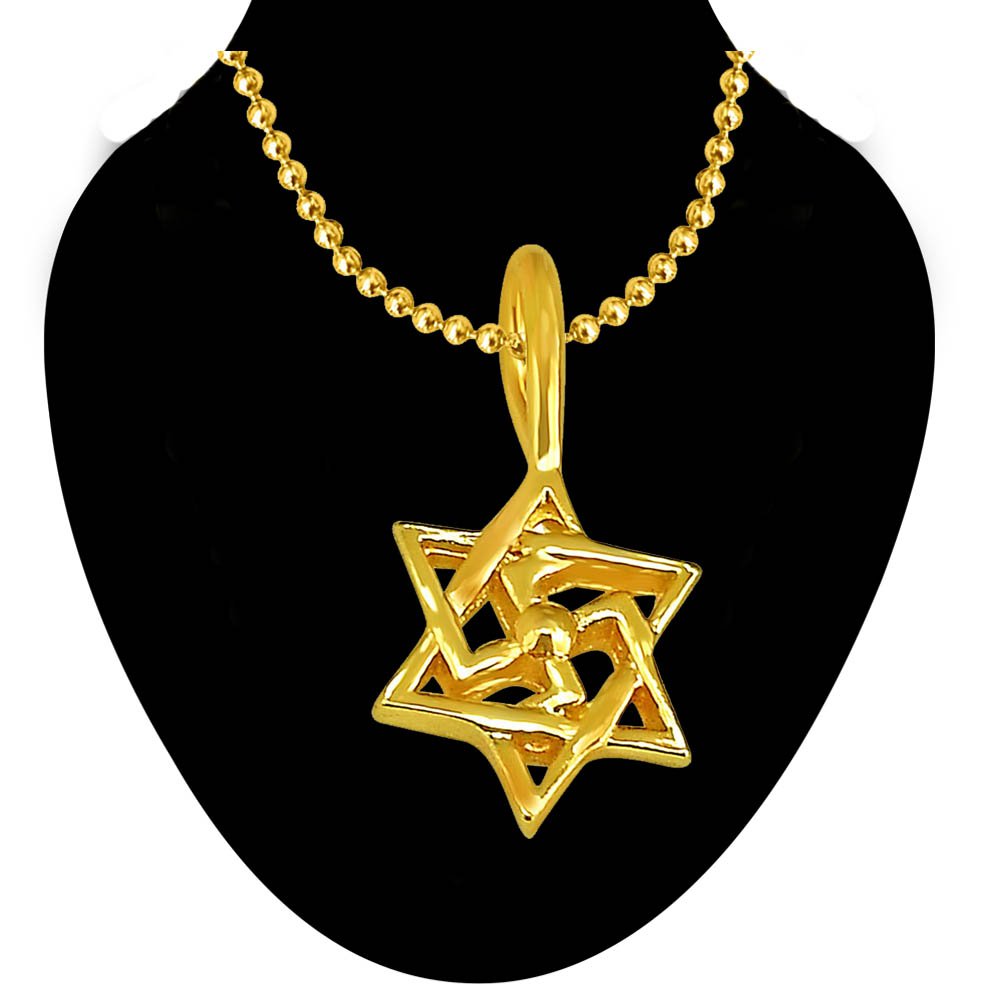 Swastik Shaped Gold Plated Sterling Silver Pendants With Gold Plated Chain