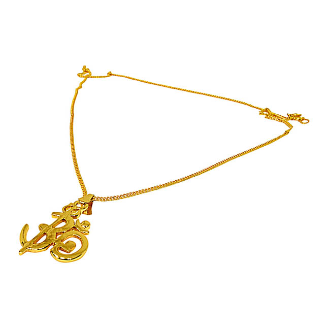 OM Shivaya Trishul Gold Plated Religious Pendant with Chain