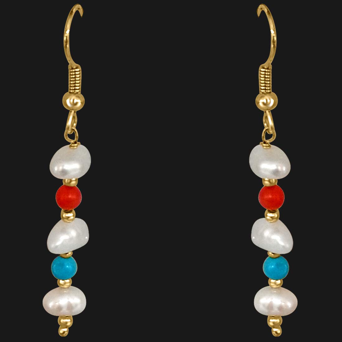 Coral, Turquoise & Pearl Earrings| Surat Diamond Jewelry