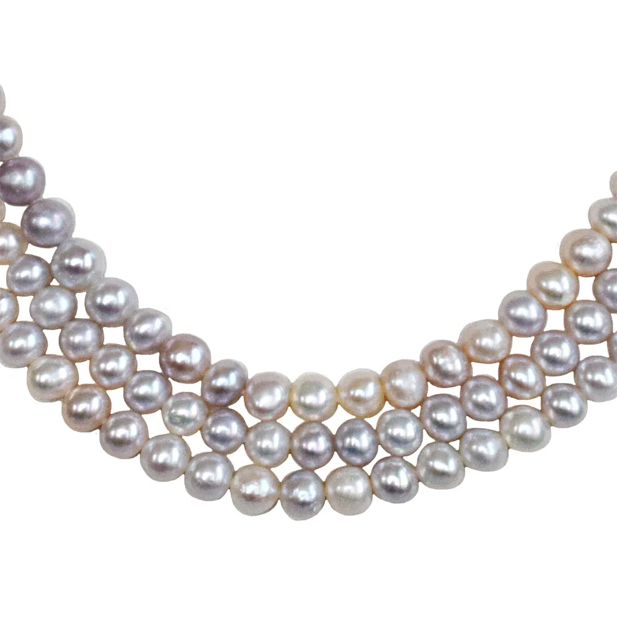 3 Line Real Freshwater Purplish Colour Pearl Necklace for Women (SN1058)