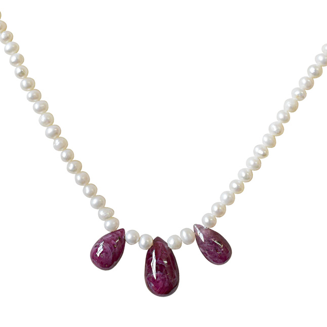 30cts 3pc Real Drop Ruby & Freshwater Pearl Necklace for Women (SN847)