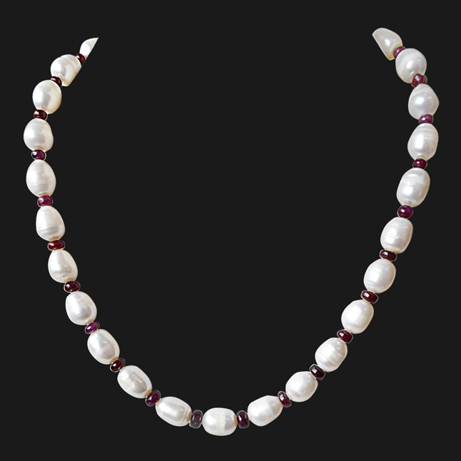 Single Line Real Red Ruby Beads an Big Elongated Pearl Necklace for ...