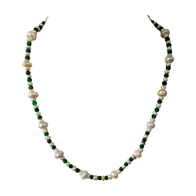 Single Line Green Beads, Real Pearl Necklace for Women (SN958)