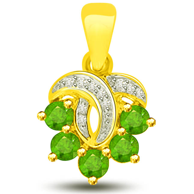 Diamond Emerald Pendants And White Gold Necklace Surat Diamond