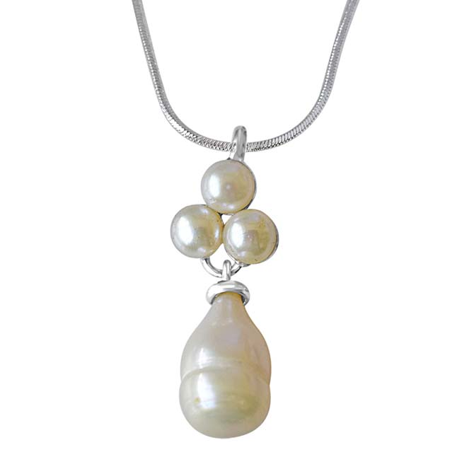 Pearl Silver Pendant, Real Pearl & Gemstone Pendant - Surat Diamond