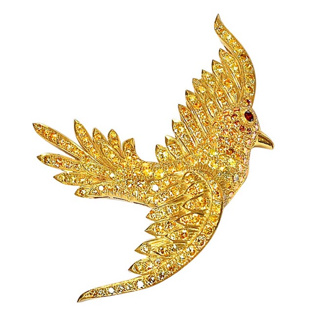Fancy Colour Real Natural Diamond Flying Bird Brooch