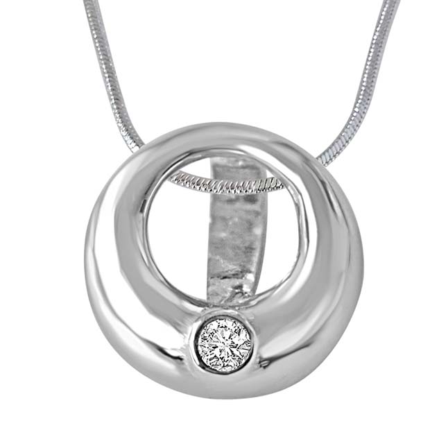 Silver Moon Sterling Silver Real Diamond Pendants with 18" Chain