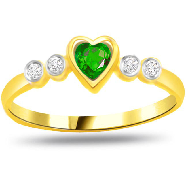 Green Heart Diamond & Emerald Heart Rings SDR1106| Surat Diamond Jewelry